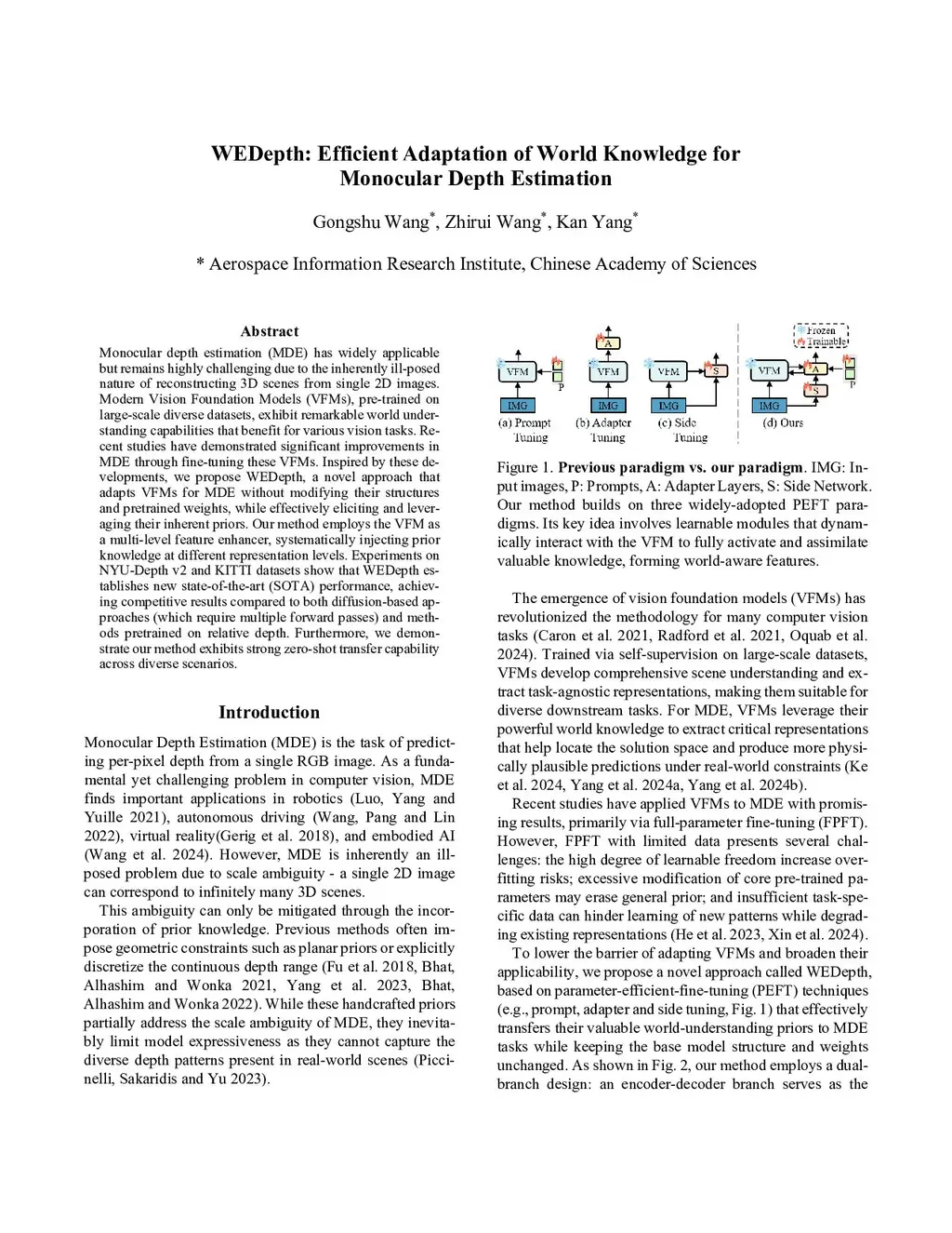 WEDepth: Efficient Adaptation of World Knowledge for Monocular Depth ...