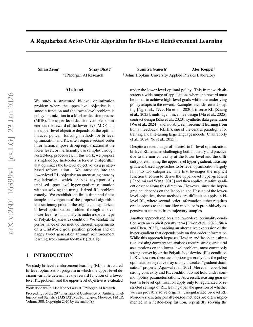 A Regularized Actor-Critic Algorithm for Bi-Level Reinforcement ...
