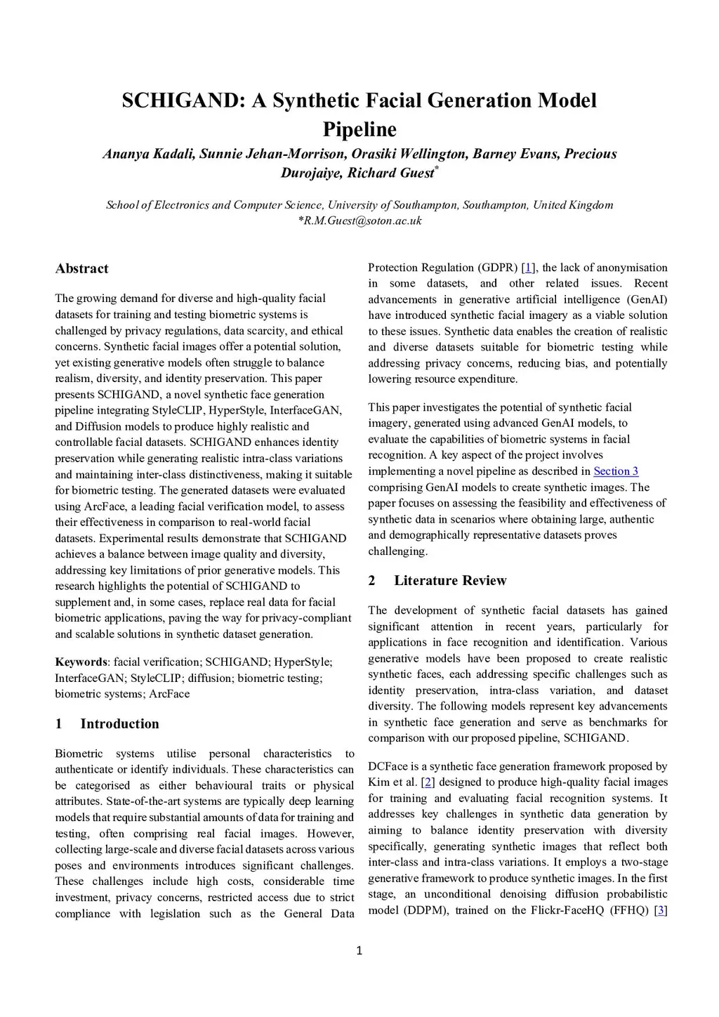 SCHIGAND: A Synthetic Facial Generation Mode Pipeline | ResearchTrend.AI