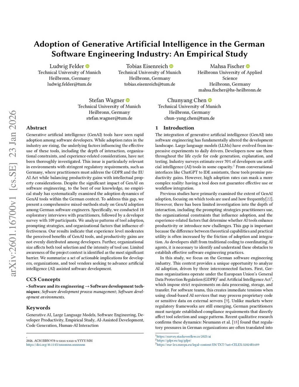 Adoption of Generative Artificial Intelligence in the German Software ...