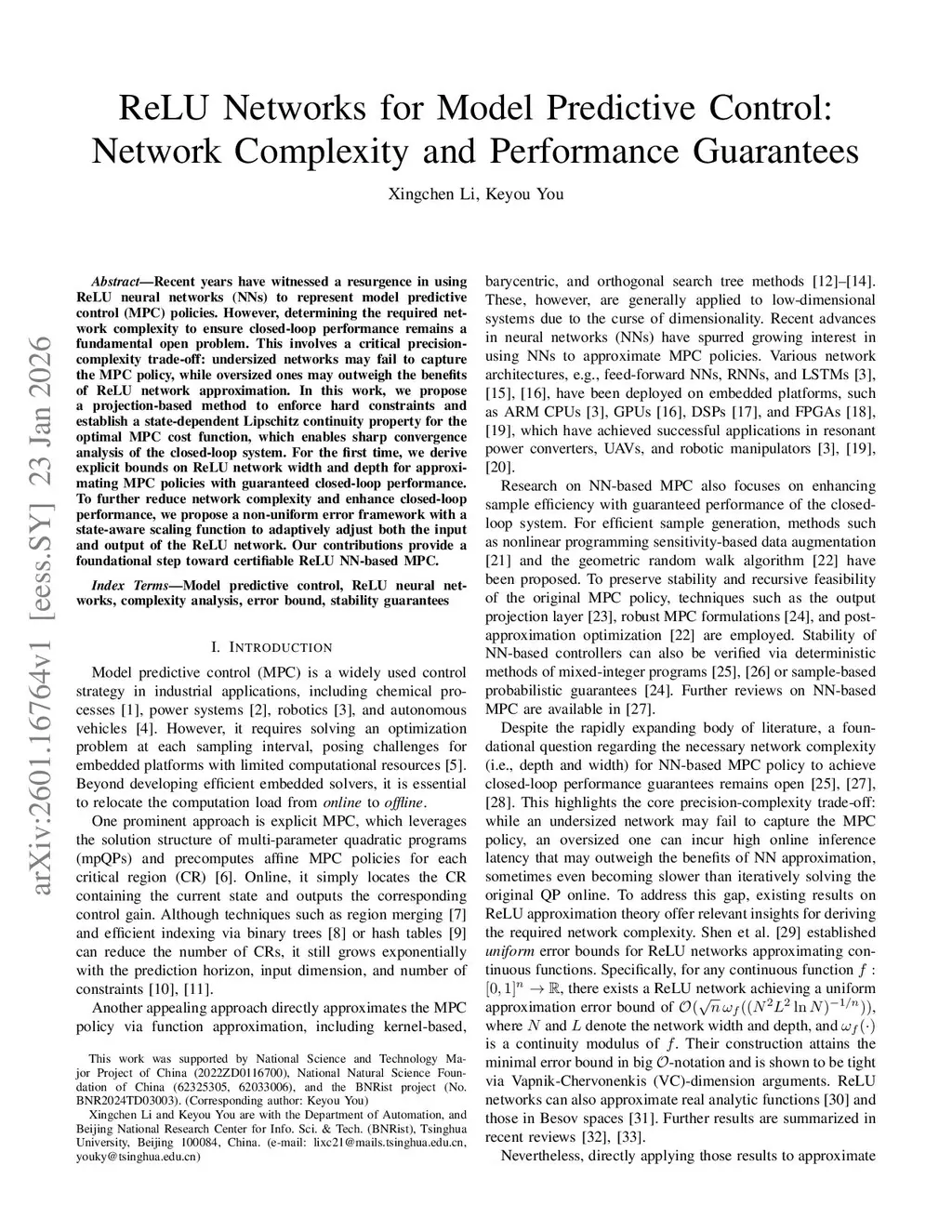 ReLU Networks for Model Predictive Control: Network Complexity and ...