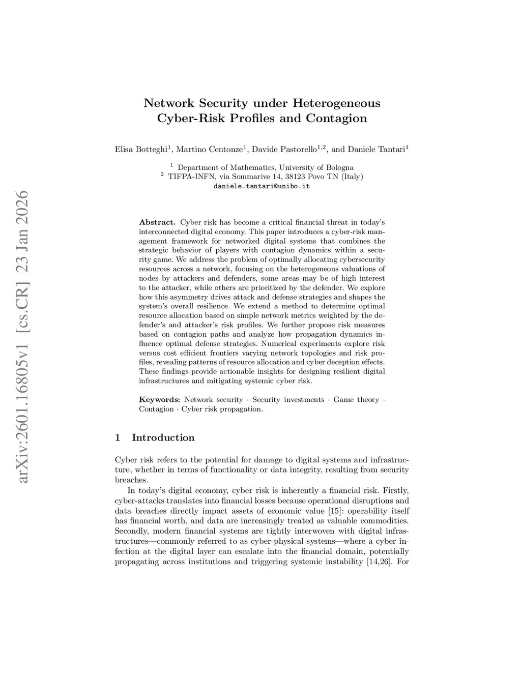 Network Security under Heterogeneous Cyber-Risk Profiles and Contagion ...