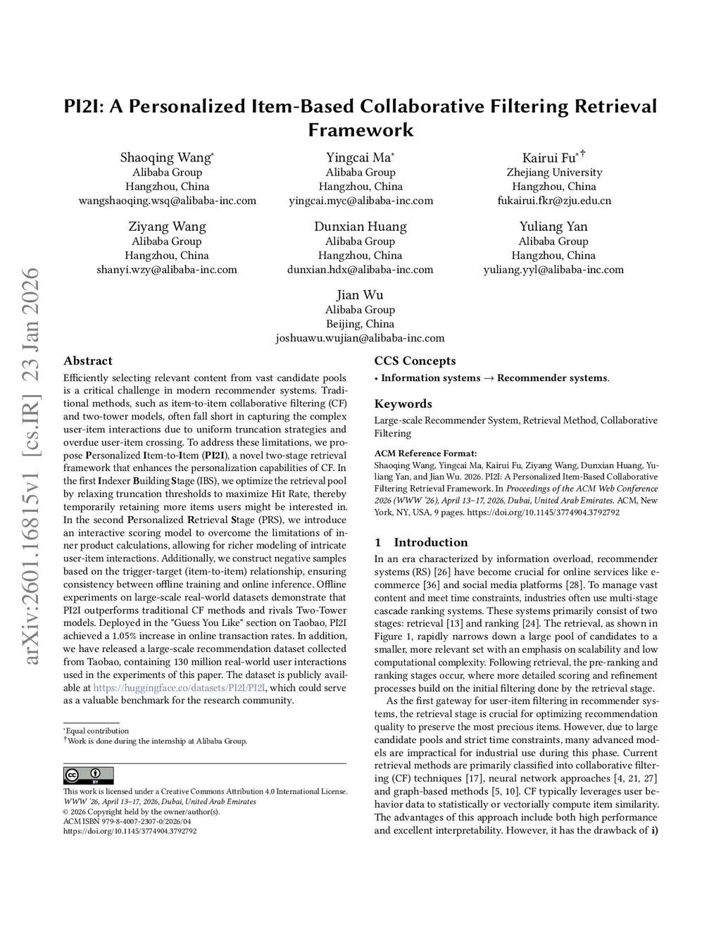 PI2I: A Personalized Item-Based Collaborative Filtering Retrieval ...