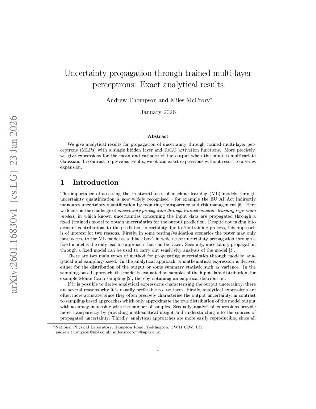 Uncertainty propagation through trained multi-layer perceptrons: Exact ...