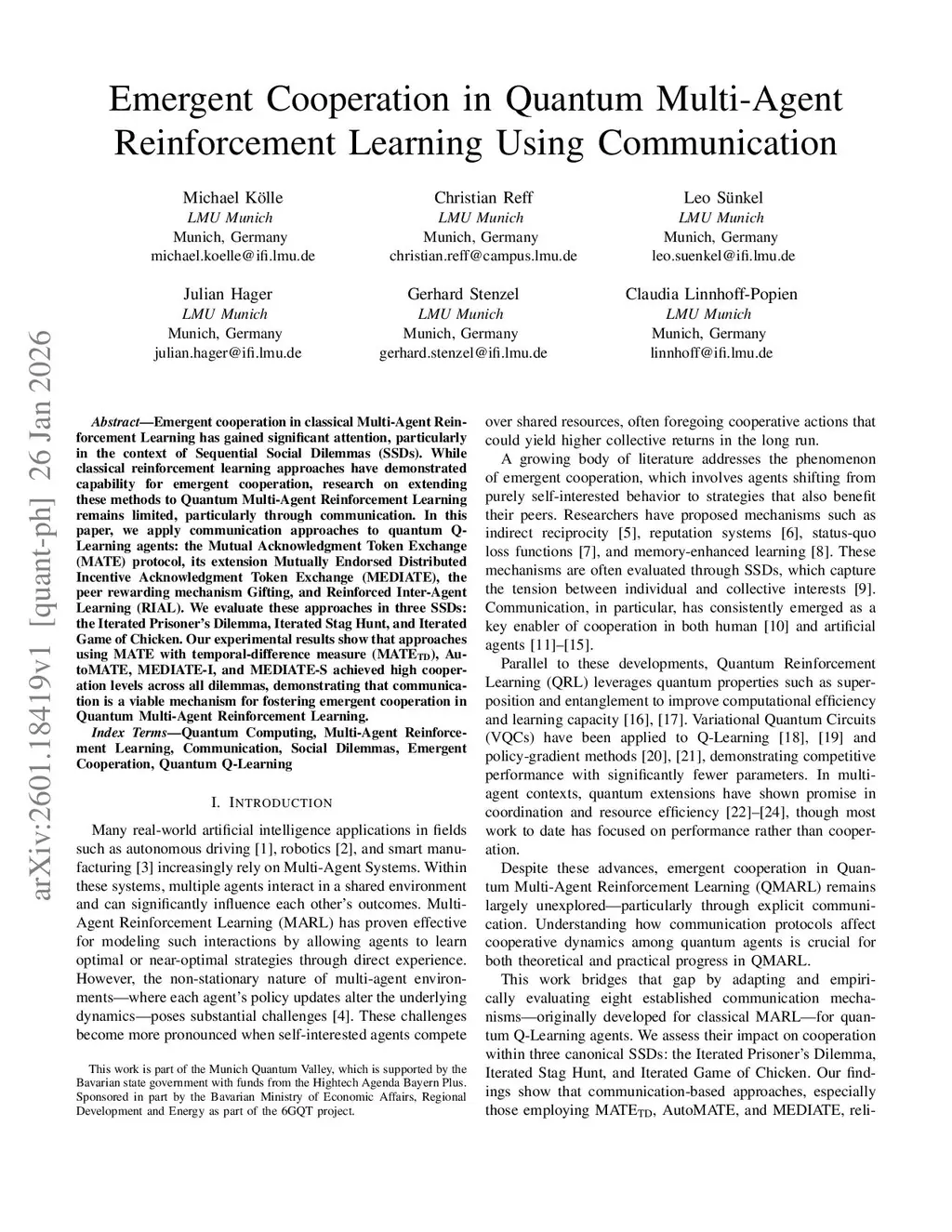 Emergent Cooperation in Quantum Multi-Agent Reinforcement Learning Using Communication ...