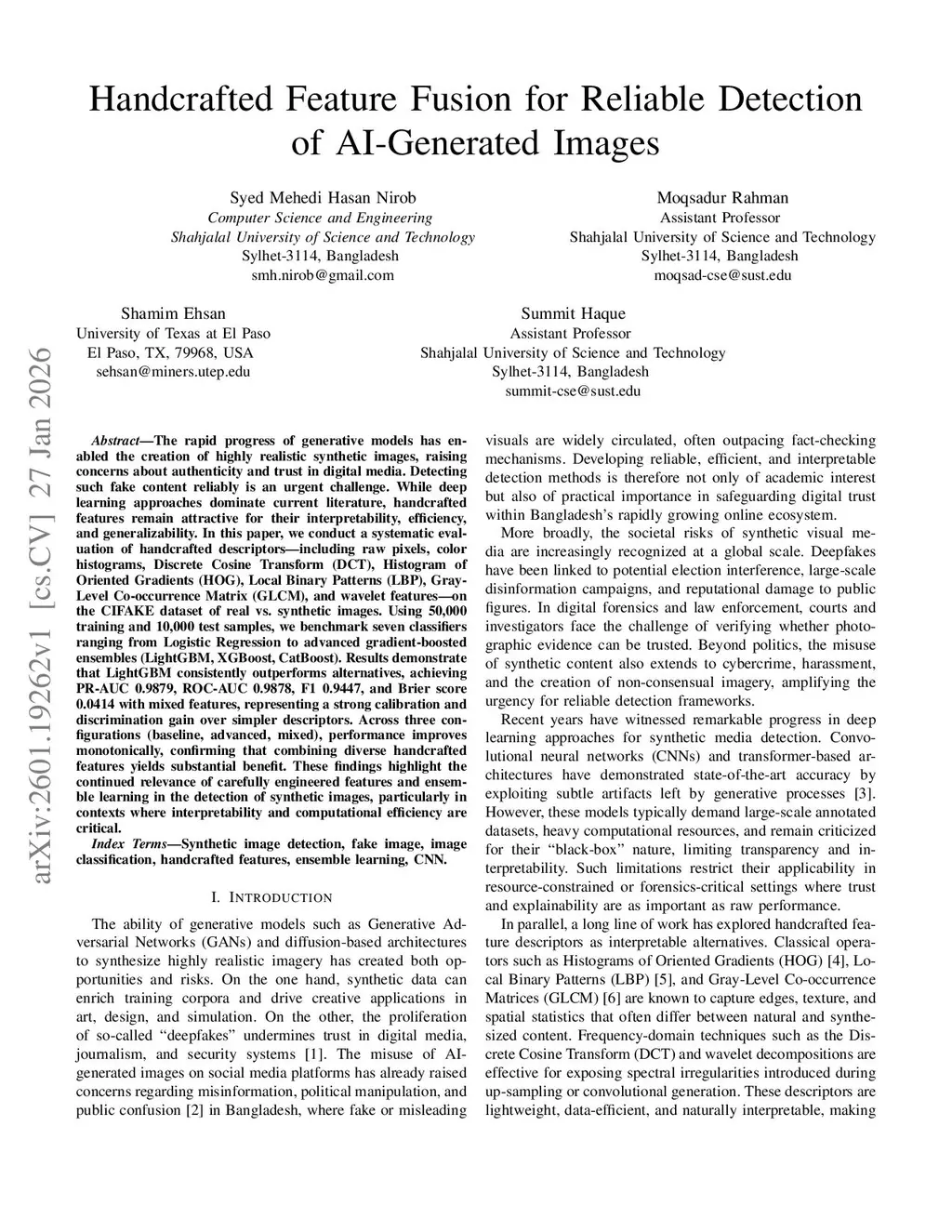 Handcrafted Feature Fusion for Reliable Detection of AI-Generated ...