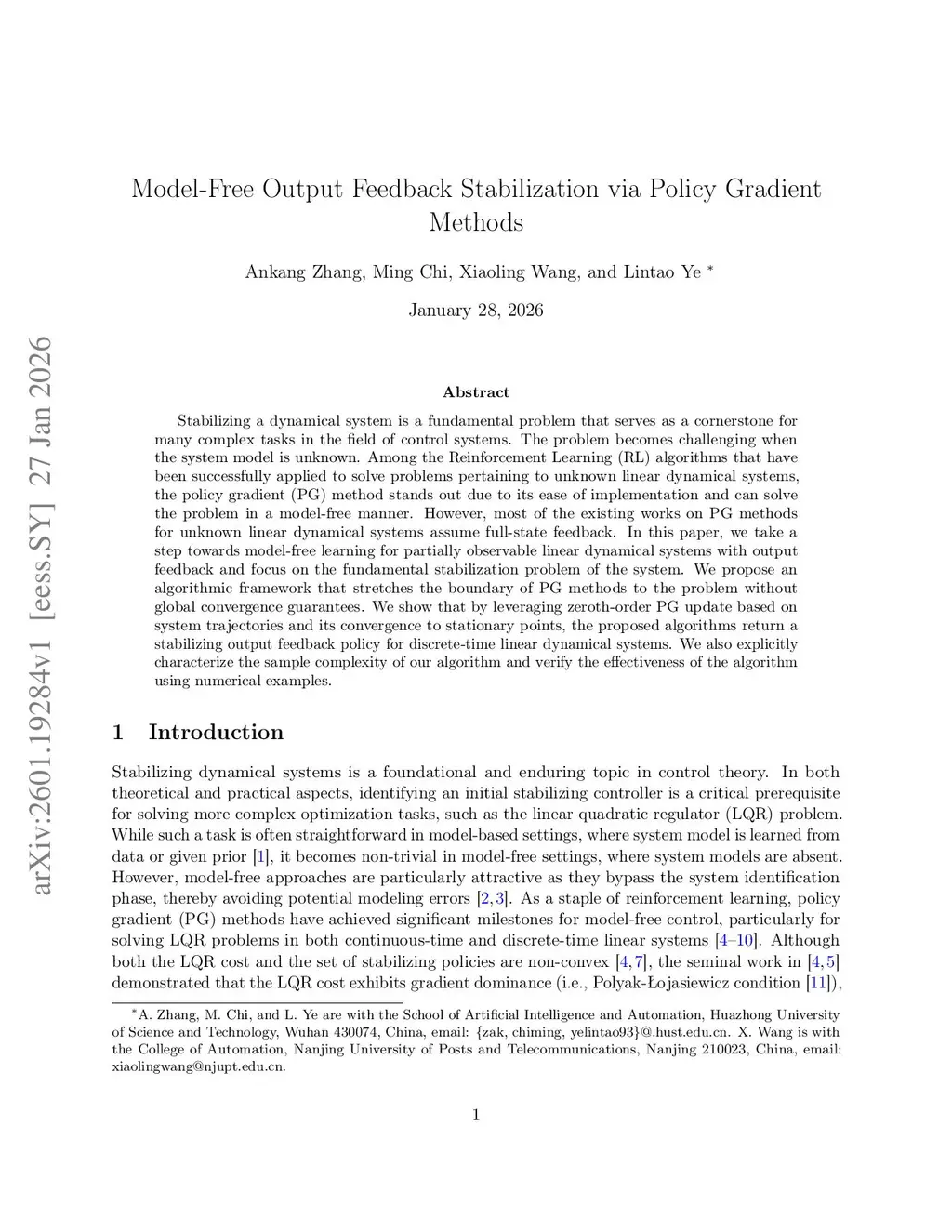 Output Feedback Stabilization of Linear Systems via Policy Gradient ...