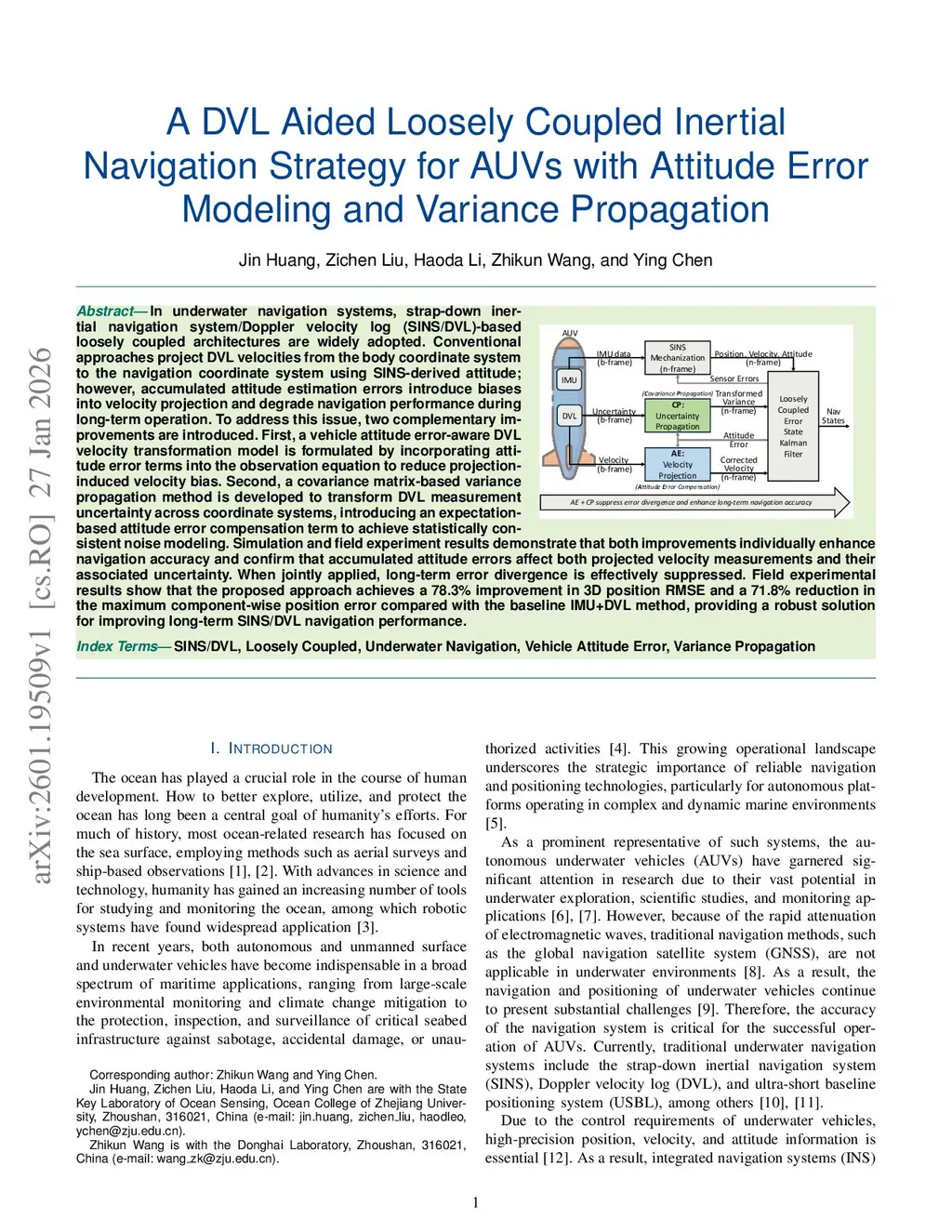 A DVL Aided Loosely Coupled Inertial Navigation Strategy for AUVs with ...
