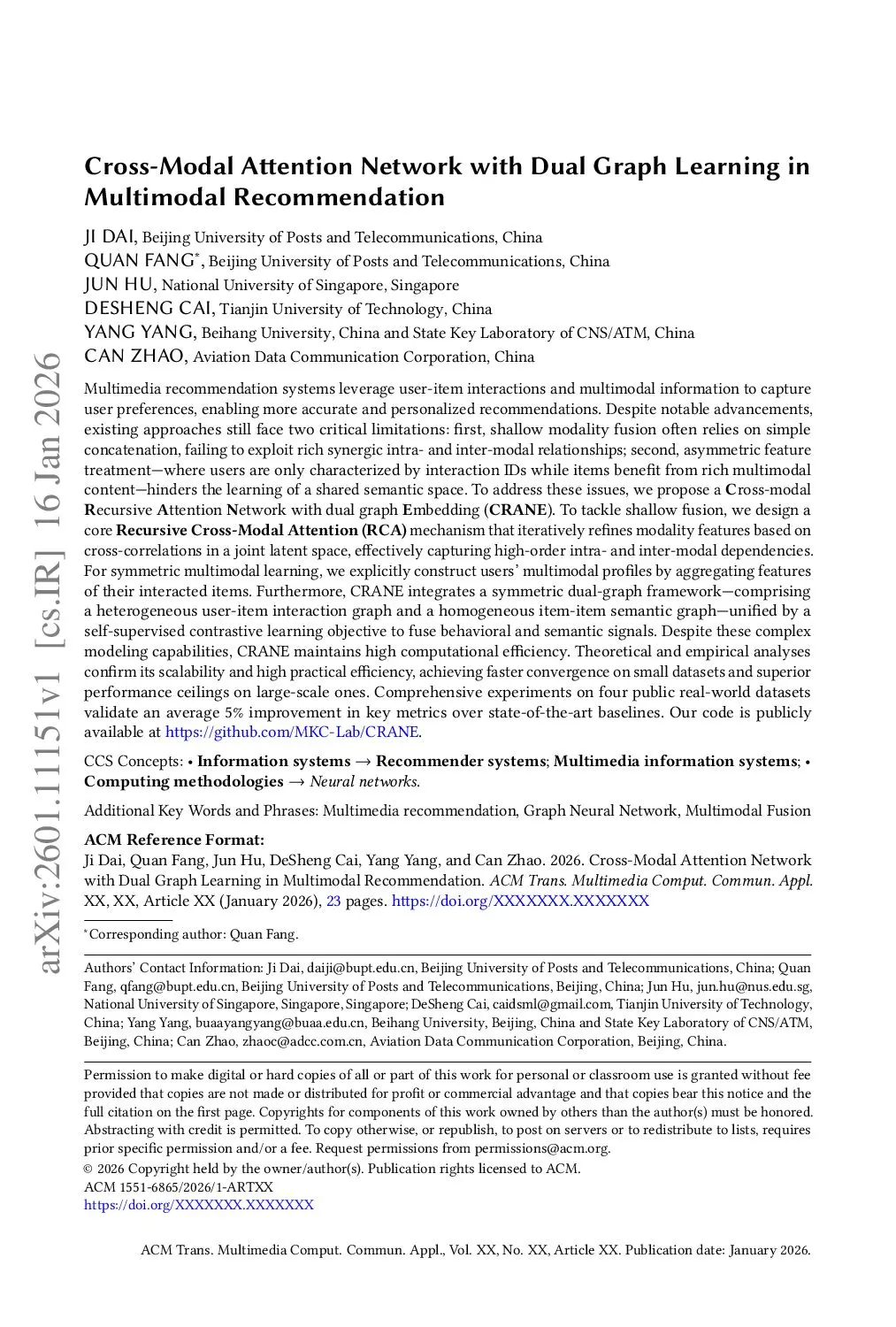 Cross-Modal Attention Network with Dual Graph Learning in Multimodal ...