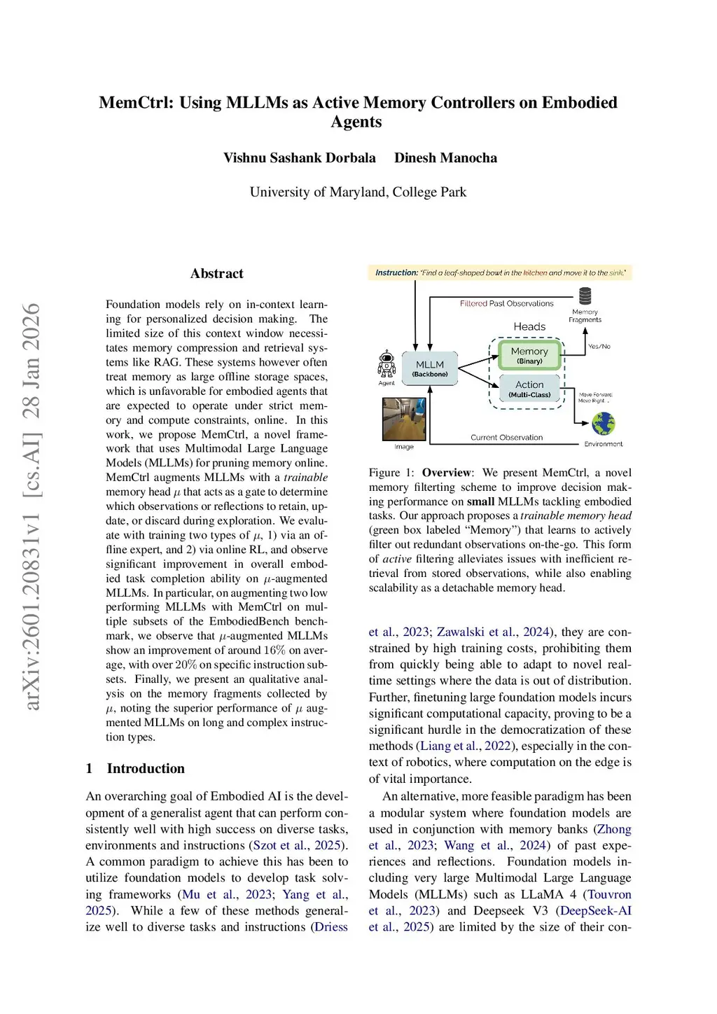 MemCtrl: Using MLLMs as Active Memory Controllers on Embodied Agents ...