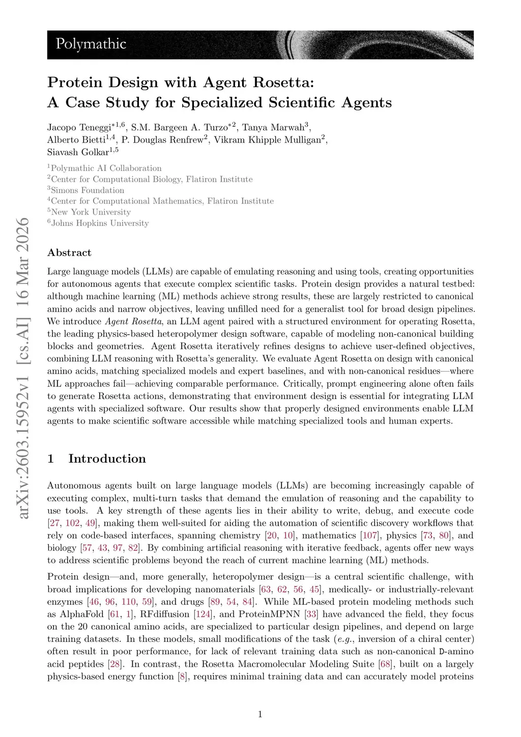 Protein Design with Agent Rosetta: A Case Study for Specialized ...